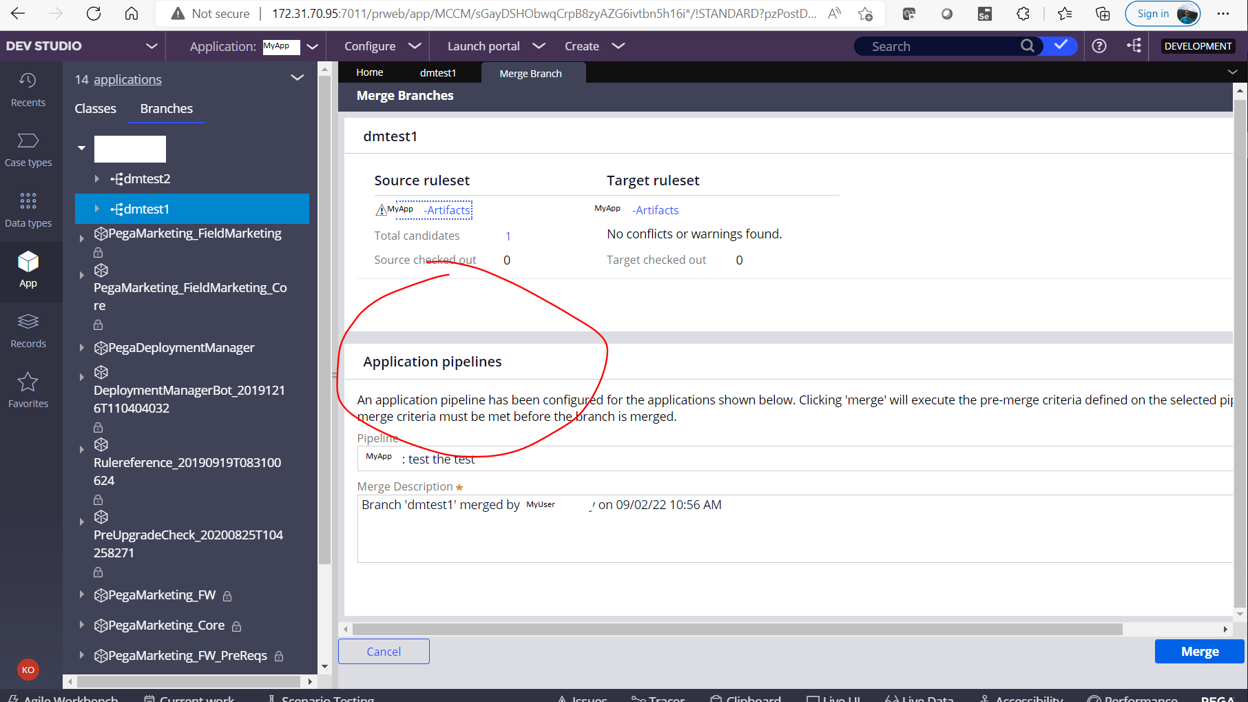 The authentication profile that is configured in pipeline maps to 'PegaDeploymentManager ...